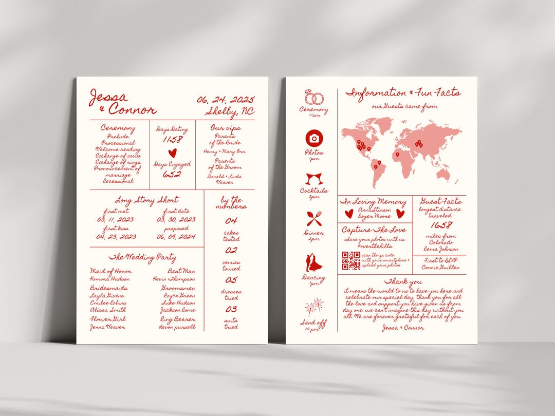 Hand Drawn Infographic Program Template, Red Wedding Program With Fun ...