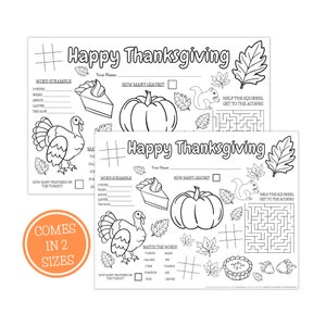 Thanksgiving Coloring Placemat, Activities for Kids, Thanksgiving ...