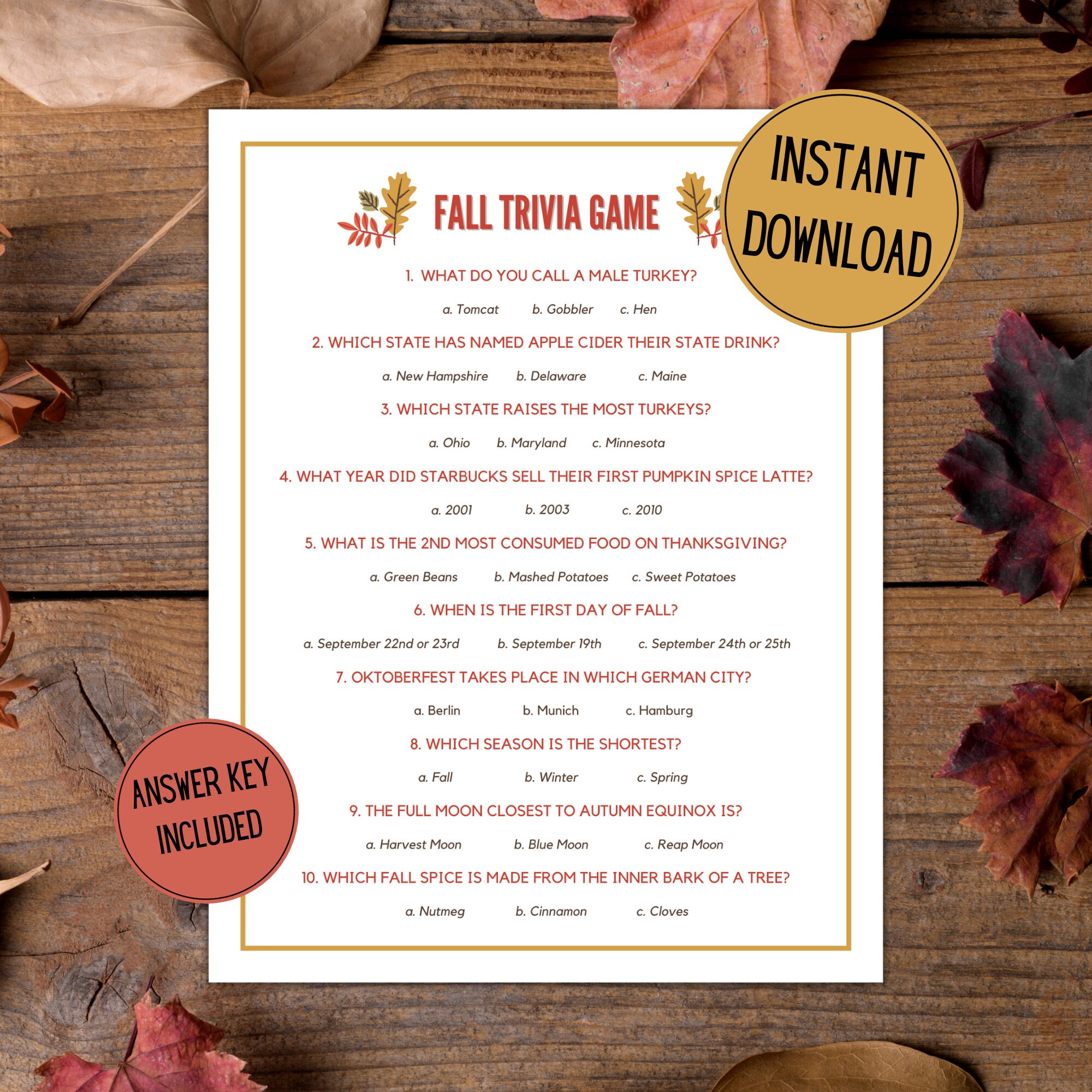 Fall Trivia Game Family Game Night Thanksgiving Trivia - Etsy