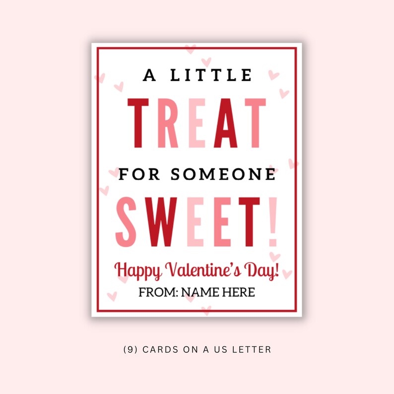 Valentines Day Sweet Treat Tag, Valentines Day Cards for Kids Classroom ...