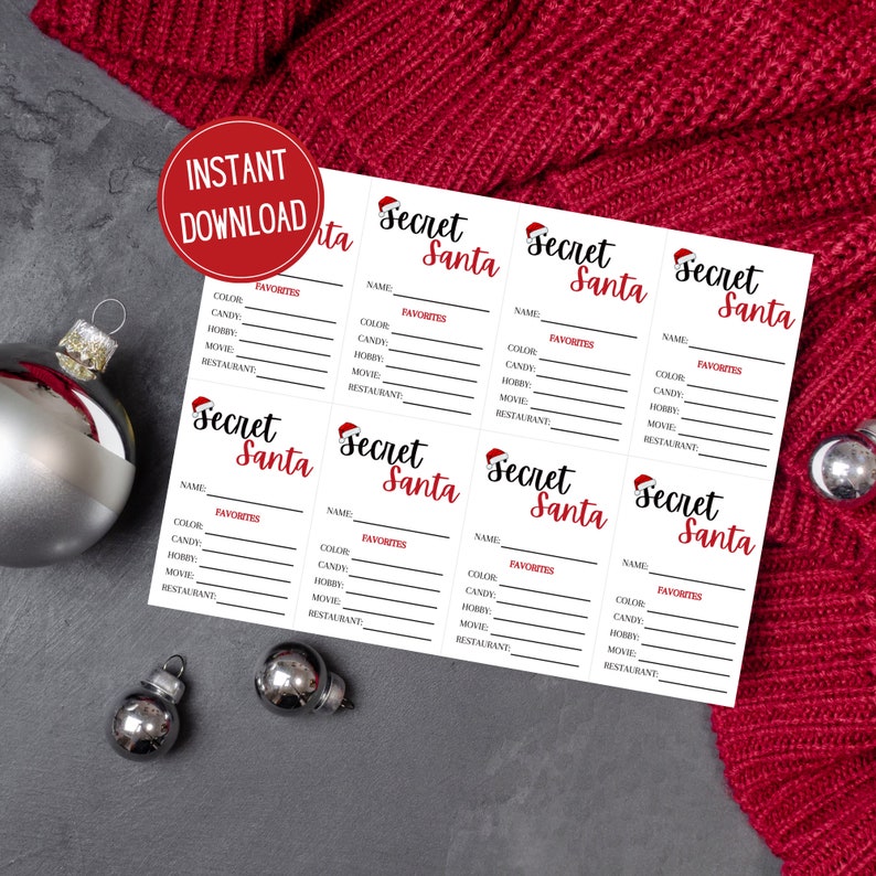 Printable Secret Santa Questionnaire, Christmas Wish List, Office Gift ...