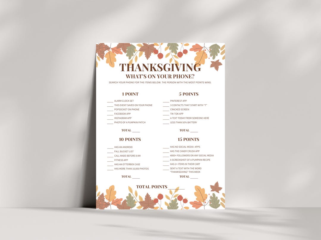 Thanksgiving What's on Your Phone Game Printable - Etsy