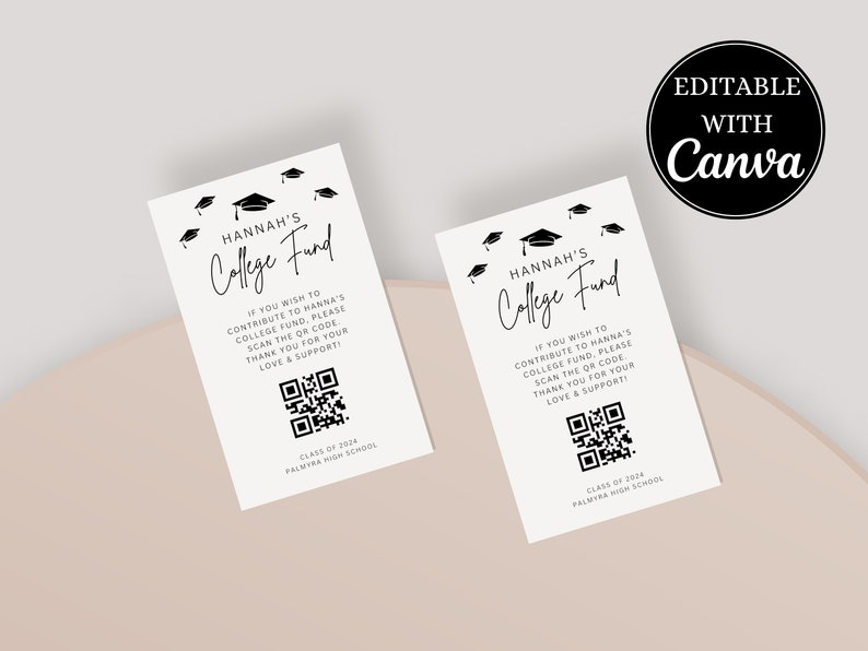 College Fund QR Code Graduation Insert Card: Editable Template (digital ...