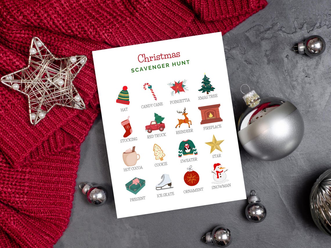 Printable Christmas Scavenger Hunt, Outdoor Games, Christmas Activity ...