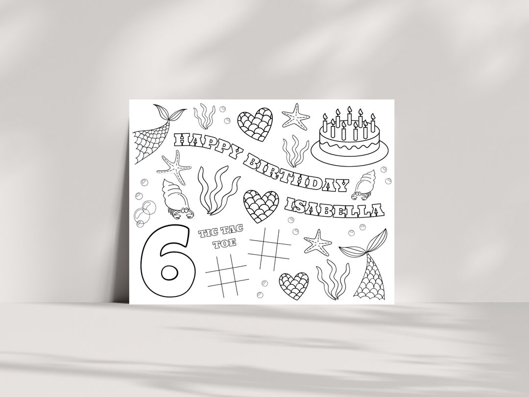 Mermaid Coloring Placemat, Personalized Birthday Activity Sheet ...