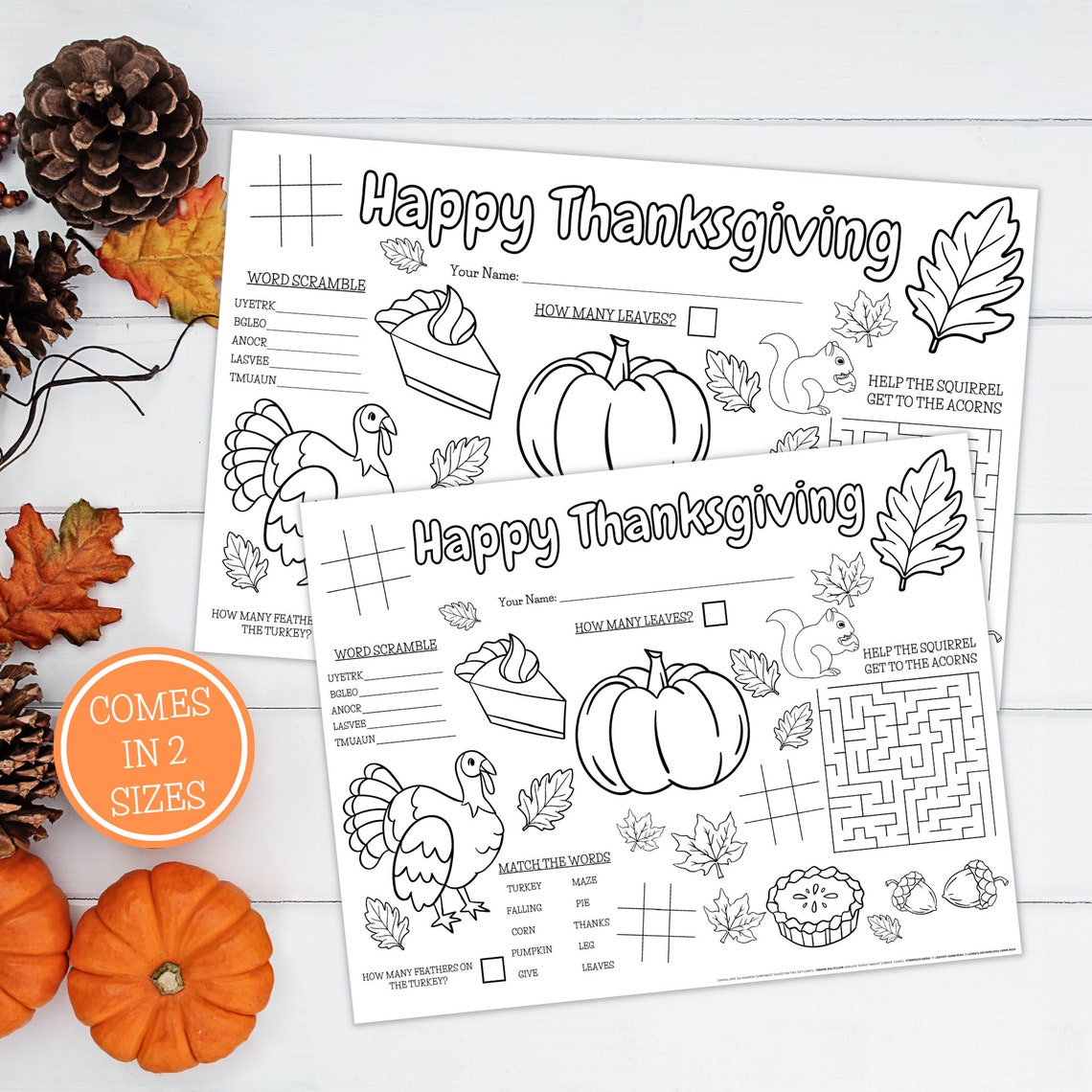 Thanksgiving Coloring Placemat, Activities for Kids, Thanksgiving ...