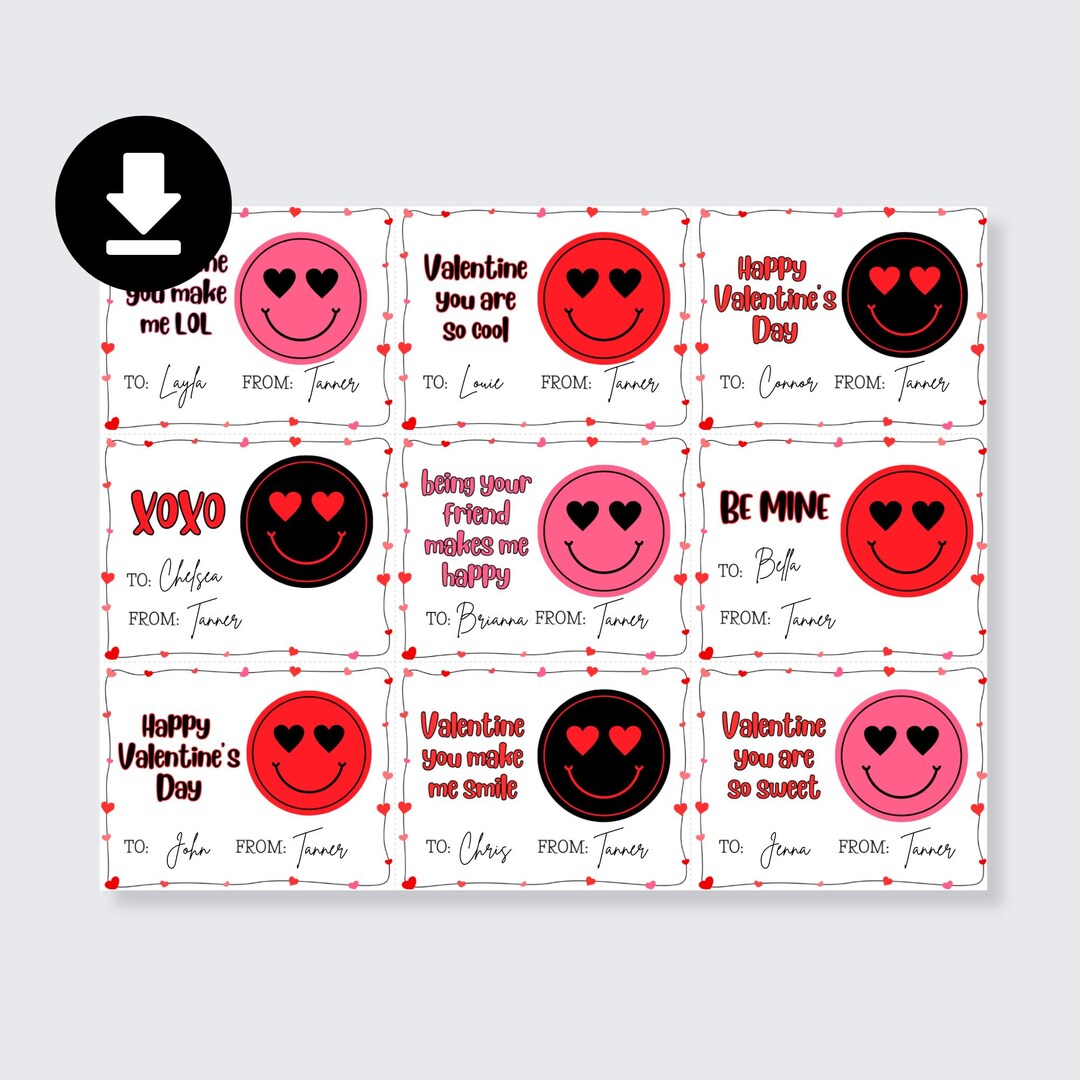 Emoji Valentine Cards for Kids Classroom, Valentine Emoji Gift Tags ...