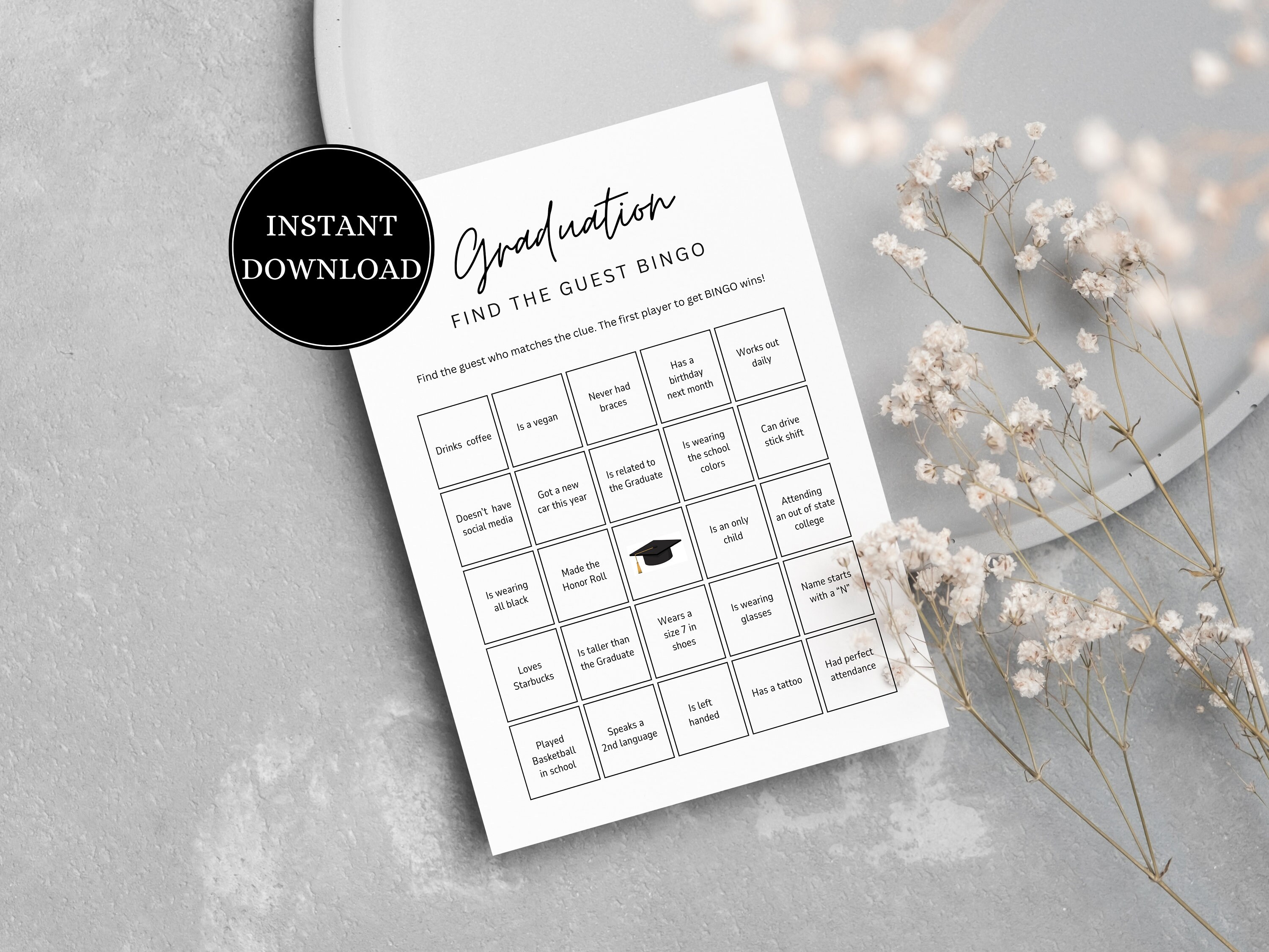 Printable Graduation Bingo, Find the Guest Bingo, Graduation Party ...