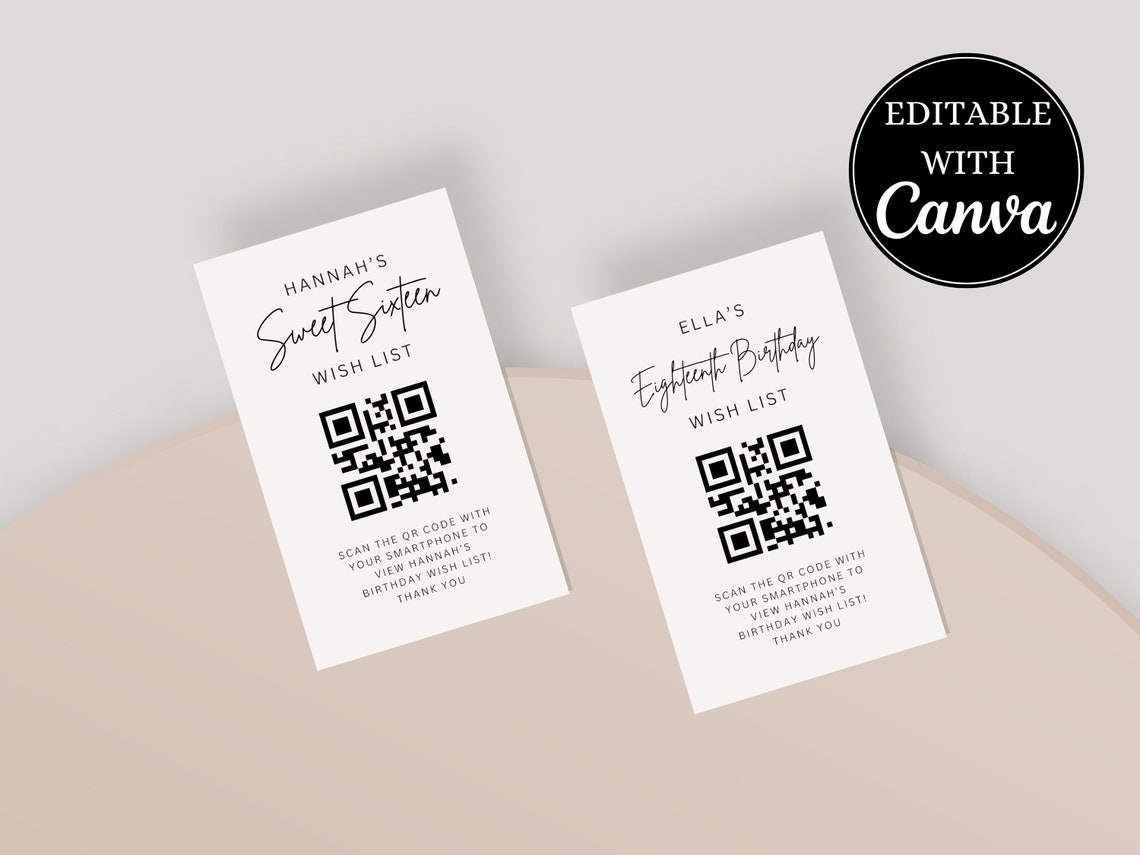 Birthday Wish List QR Code Insert Card Template (digital Download) - Etsy