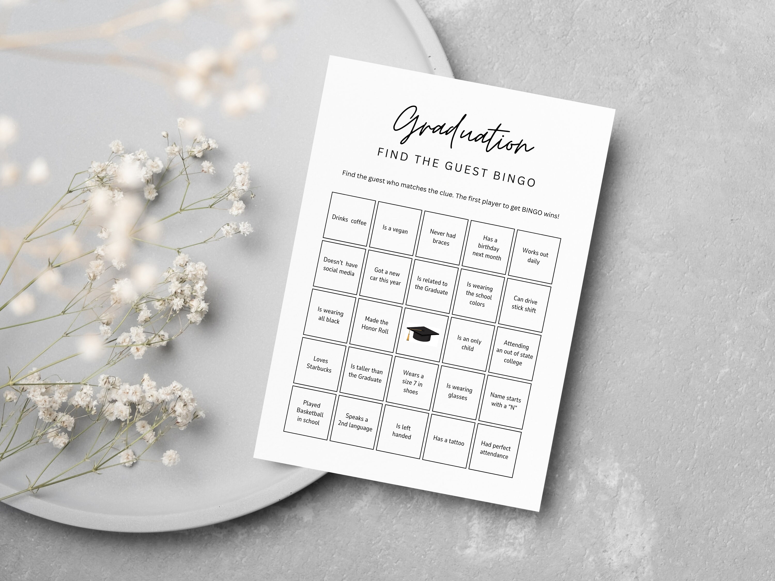 Printable Graduation Bingo, Find the Guest Bingo, Graduation Party ...