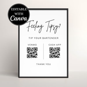 Bartender QR Code Tip Sign Template, Virtual Tips Sign, Venmo and Cash ...