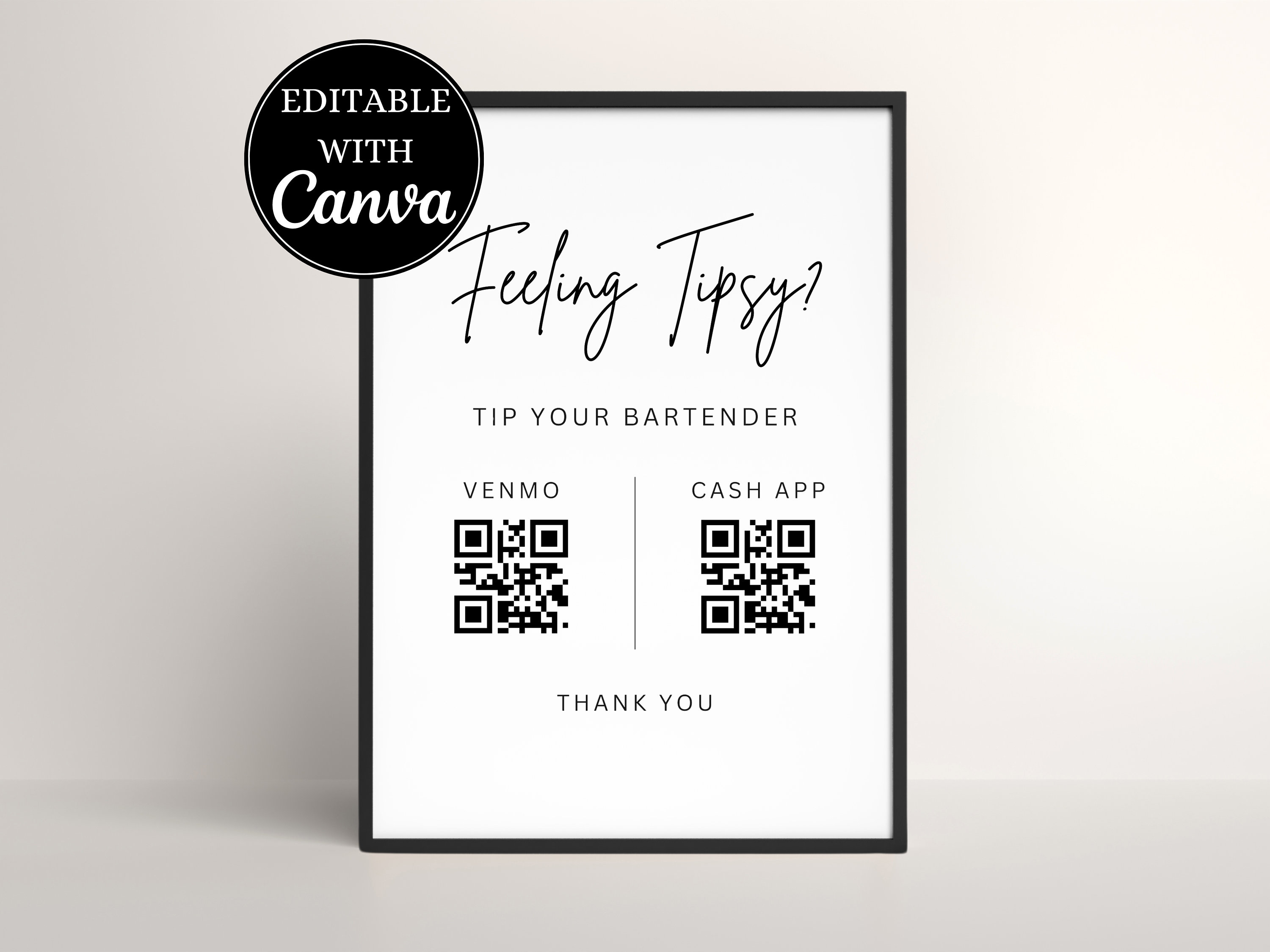 Bartender QR Code Tip Sign Template, Virtual Tips Sign, Venmo and Cash ...