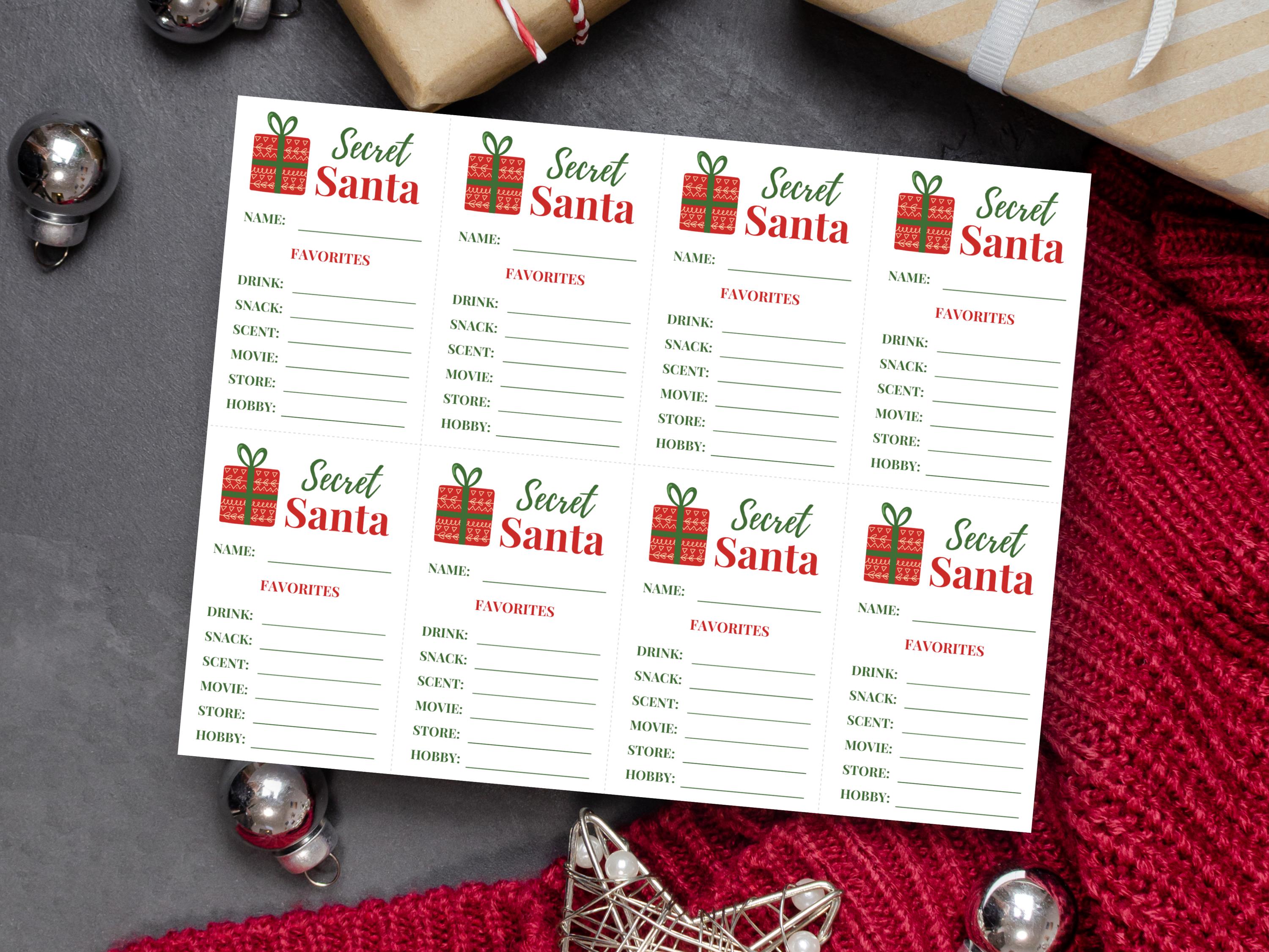 Editable Mini Secret Santa Questionnaire: Gift Exchange Cards (digital ...