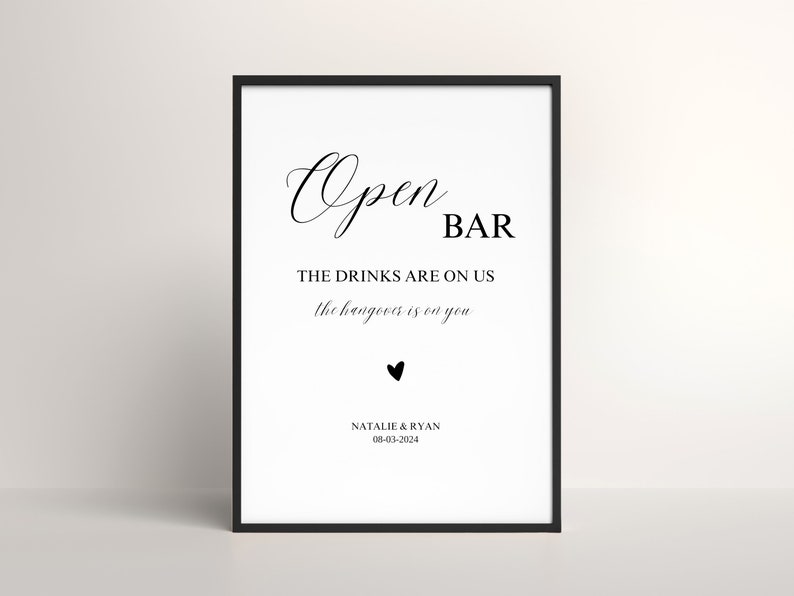 Open Bar Sign Template, Printable Minimalist Wedding Bar Sign, Canva ...