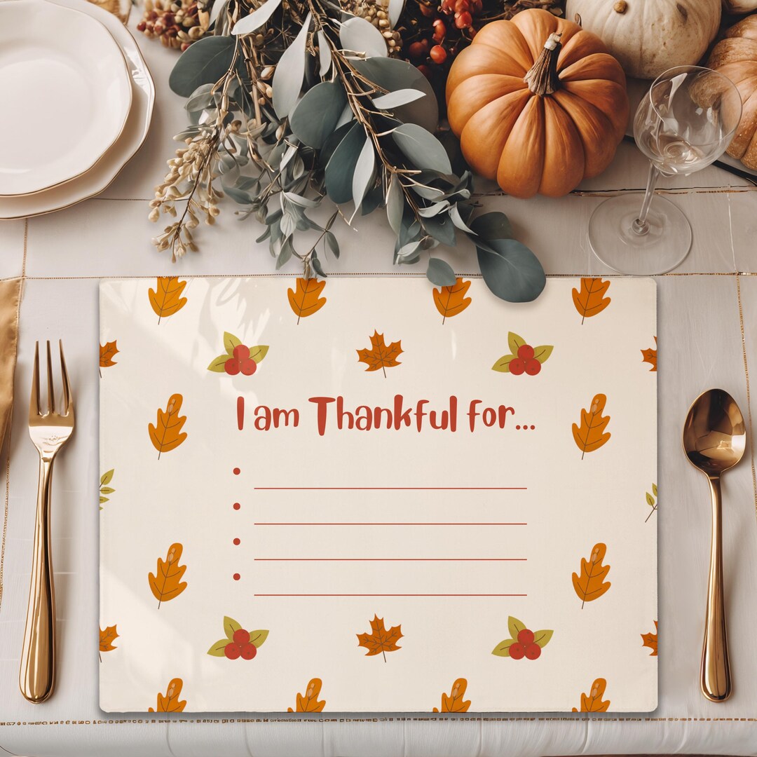 Thanksgiving Dinner Placemat: I Am Thankful Activity (instant Download ...