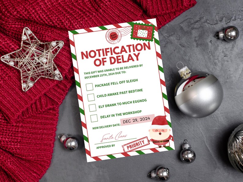 Notification of Delay Label Template, Late Christmas Gift Label, Santa ...