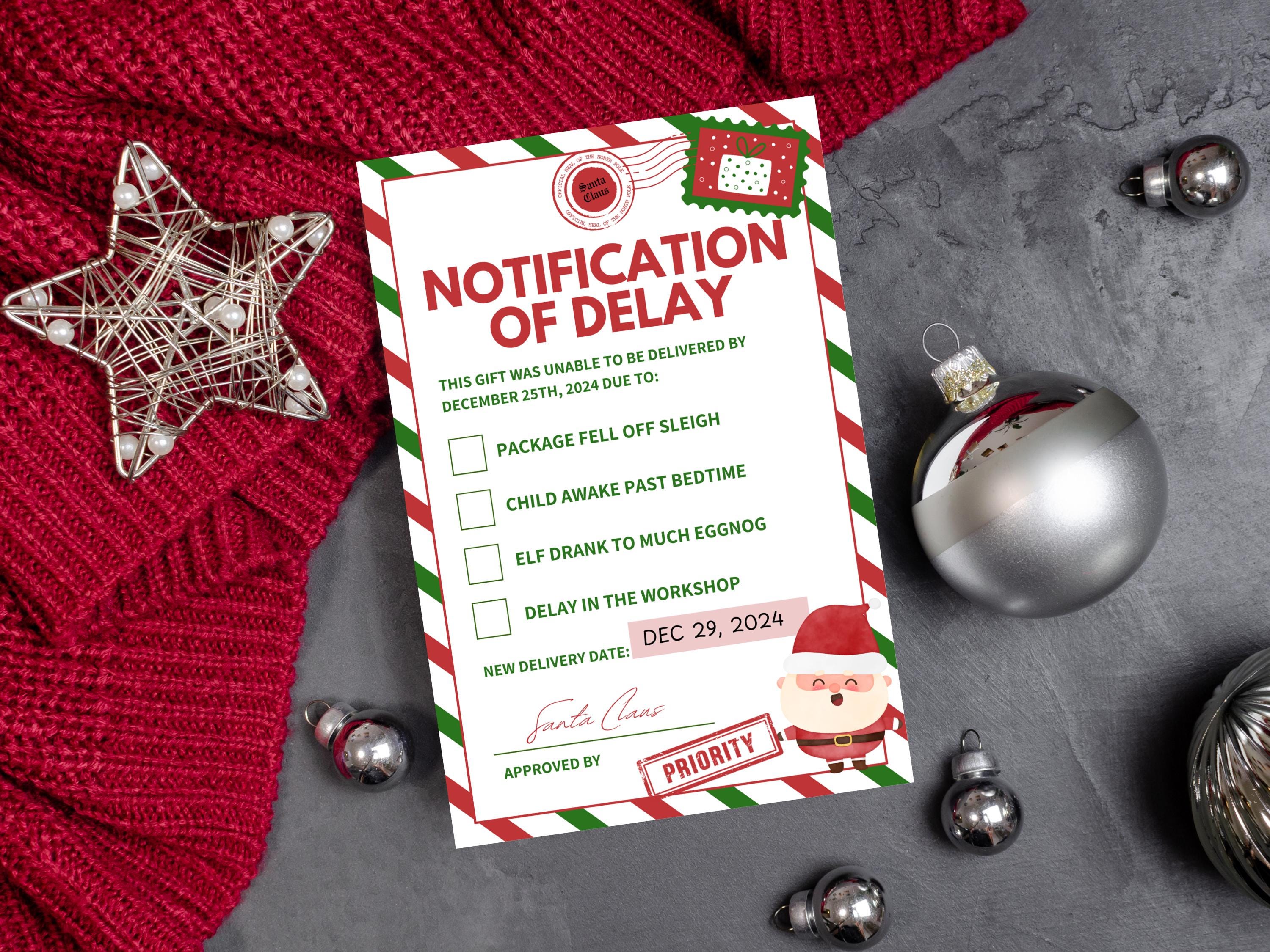Notification of Delay Label Template, Late Christmas Gift Label, Santa ...