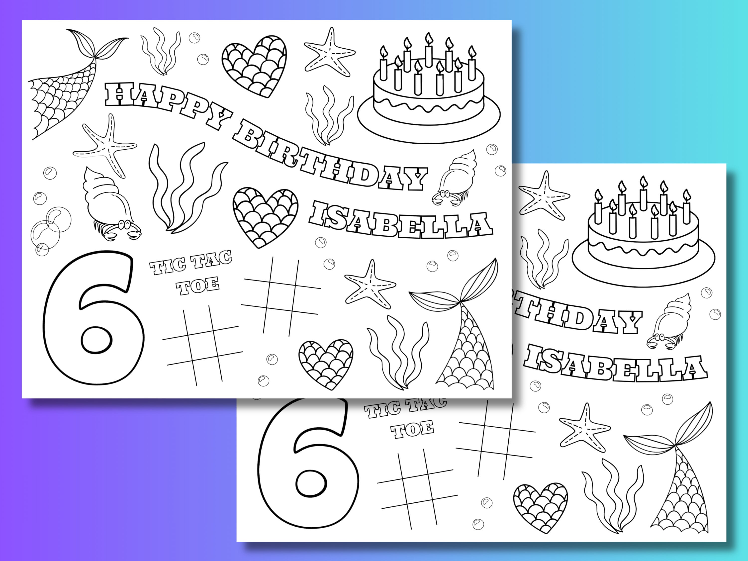 Mermaid Coloring Placemat, Personalized Birthday Activity Sheet ...