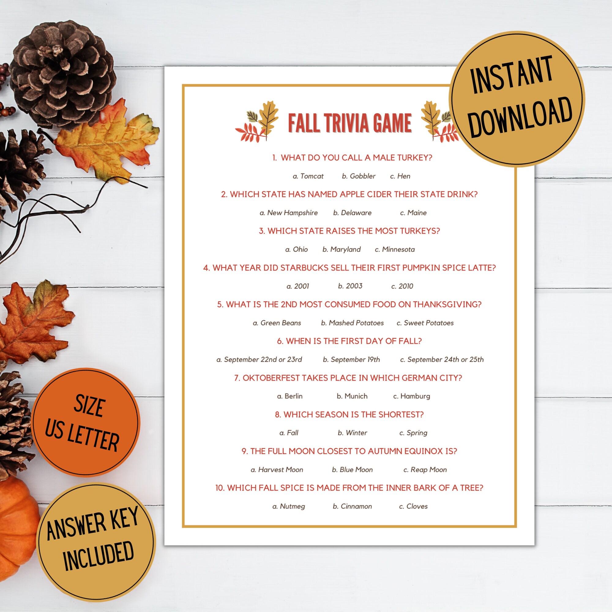 Fall Trivia Game Family Game Night Thanksgiving Trivia - Etsy