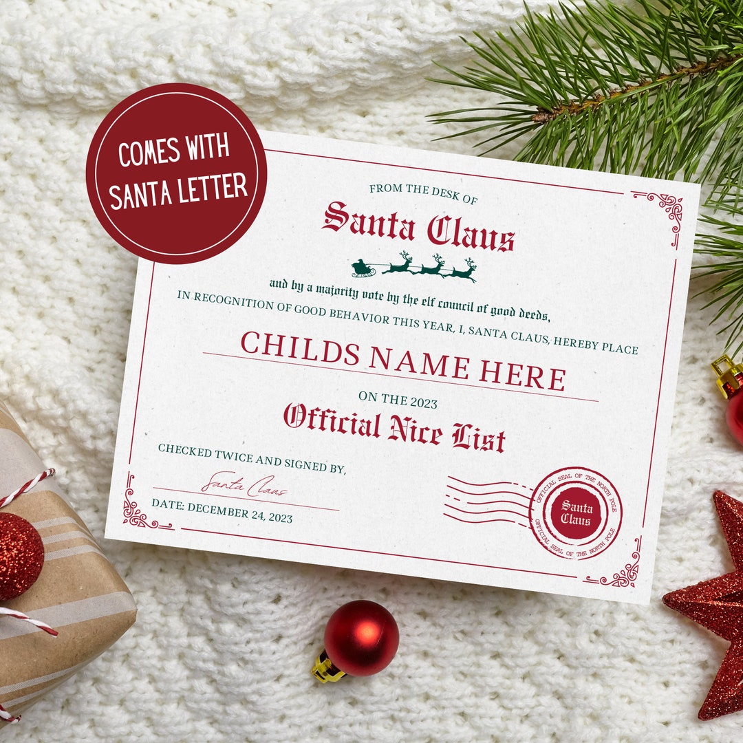 Official Nice Lice Certificate Santa Letter North Pole Mail - Etsy