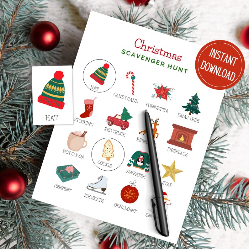 Printable Christmas Scavenger Hunt, Outdoor Games, Christmas Activity ...
