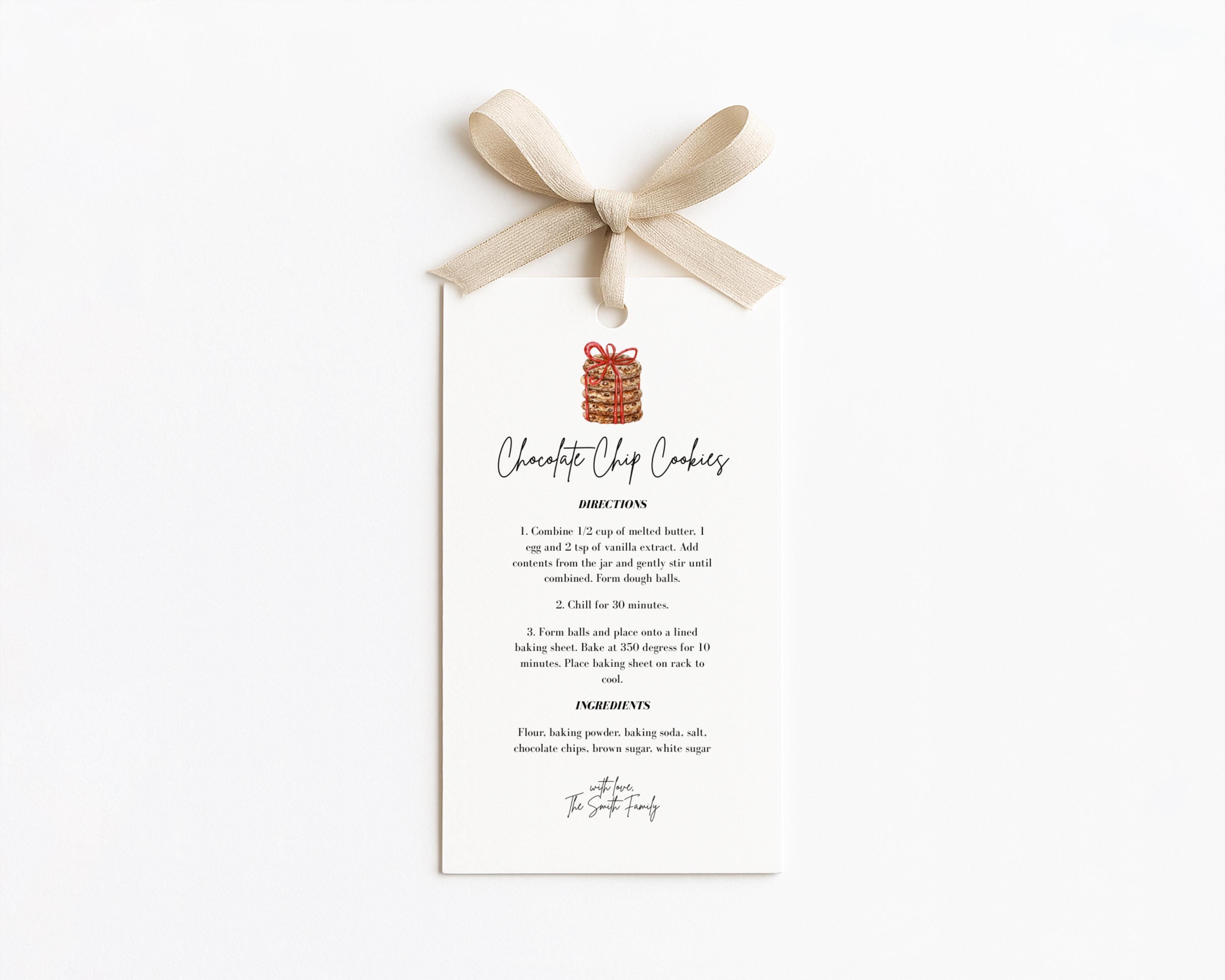 Chocolate Chip Cookie Tag Template: Holiday Baking Tag, (2x3.5, Digital ...