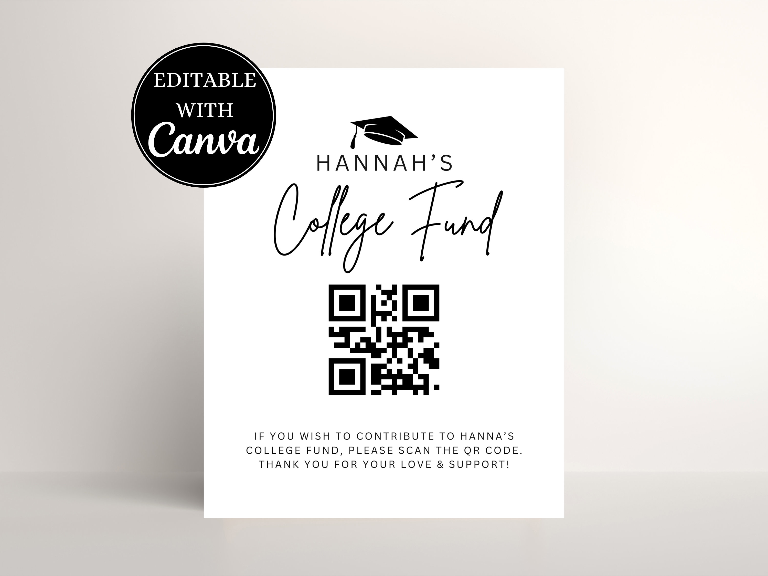 College Fund QR Code Sign, Graduation Party, Class of 2025, Editable ...