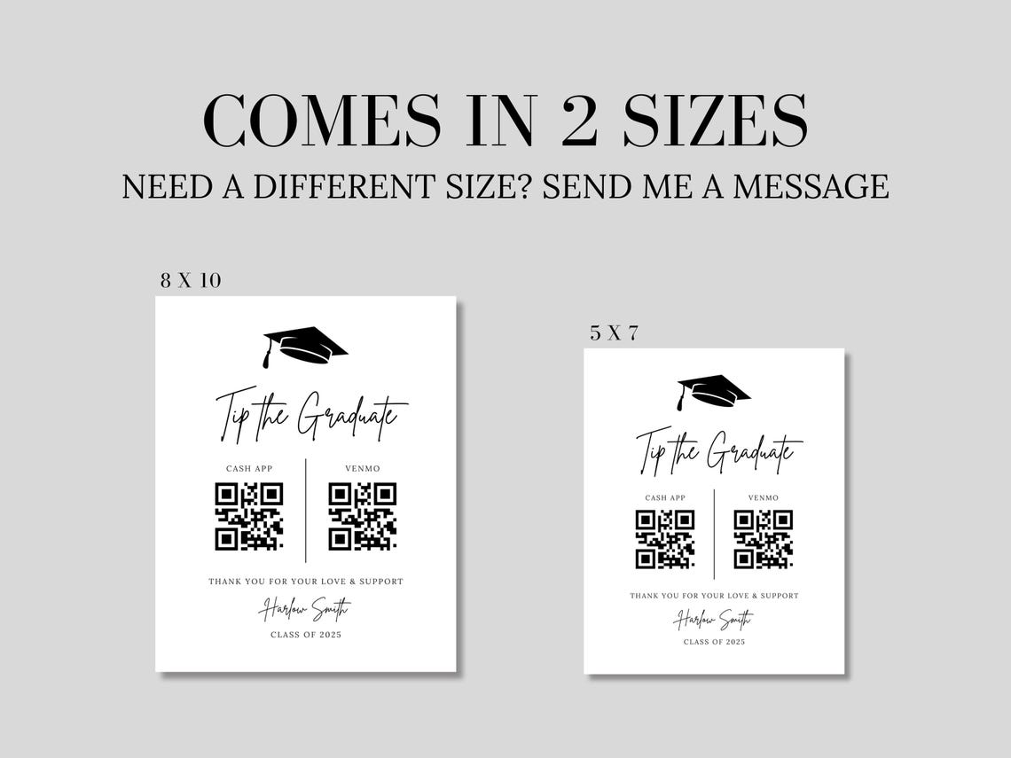 Tip the Graduate Sign: Venmo & Cash App QR Code (canva Template ...