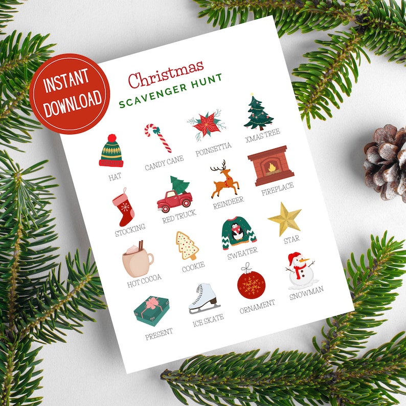 Printable Christmas Scavenger Hunt, Outdoor Games, Christmas Activity ...