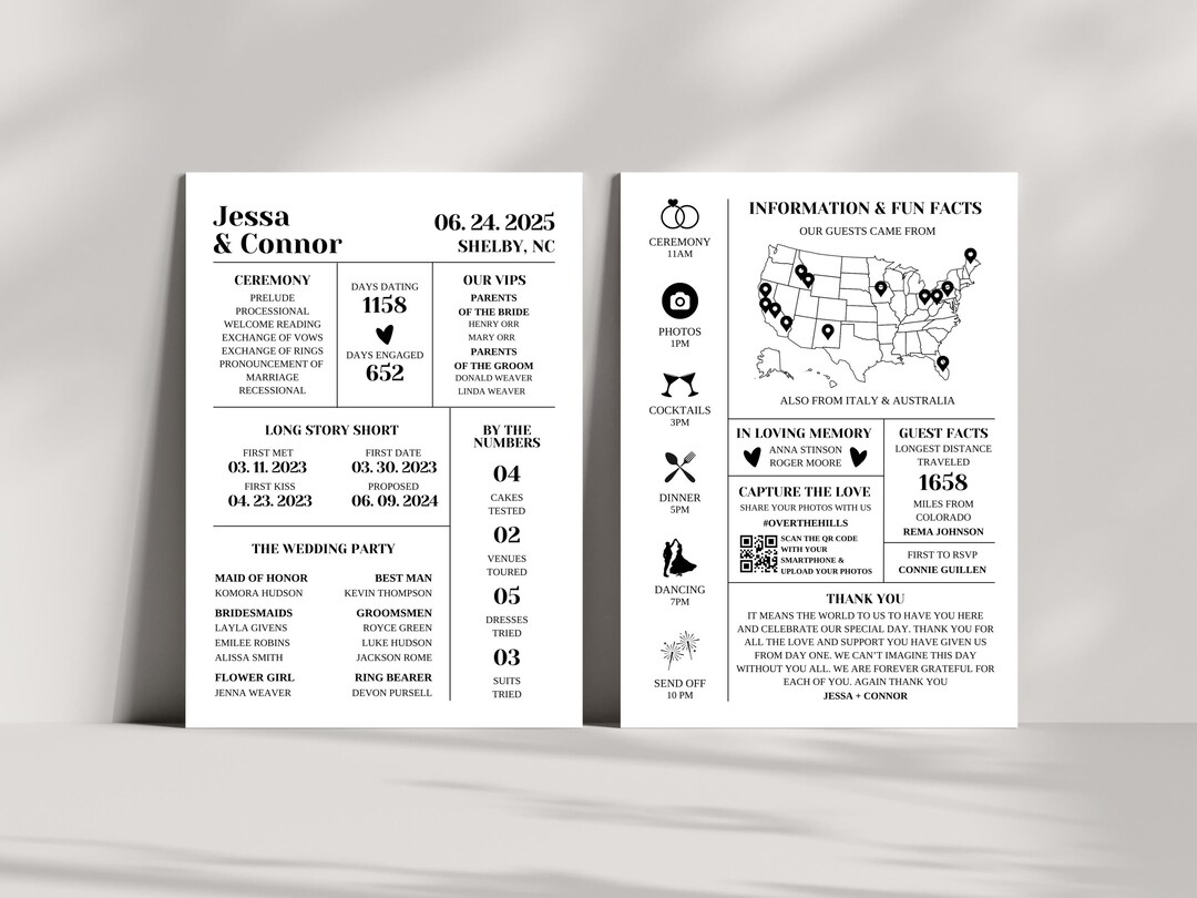 Wedding Infographic Program Template: Fun Facts, Canva (instant ...