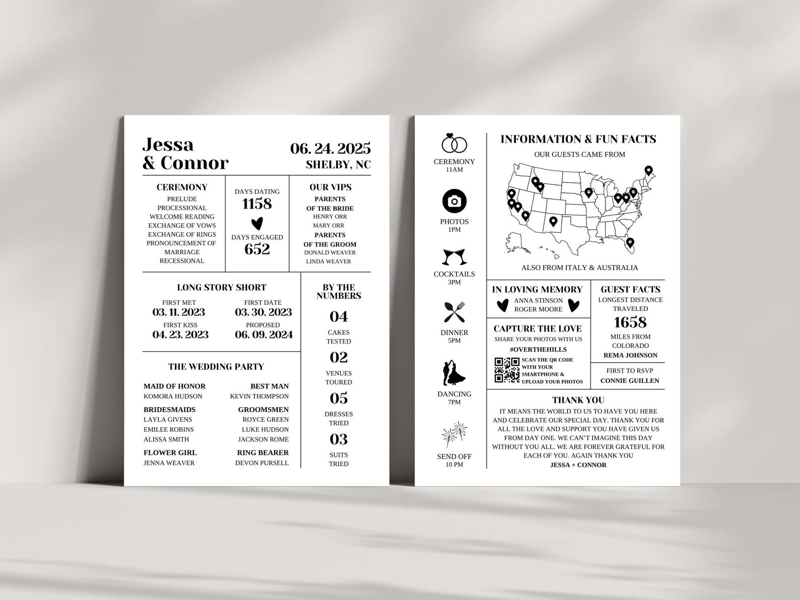 Wedding Infographic Program Template: Fun Facts, Canva (instant ...