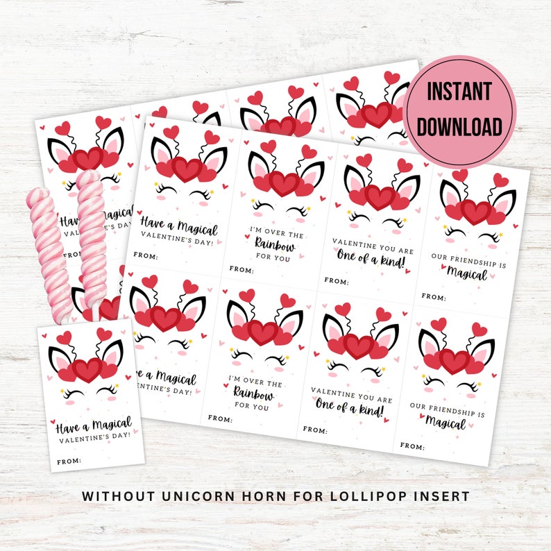 Unicorn Valentine Lollipop Card, Printable Unicorn Valentines Day Cards ...