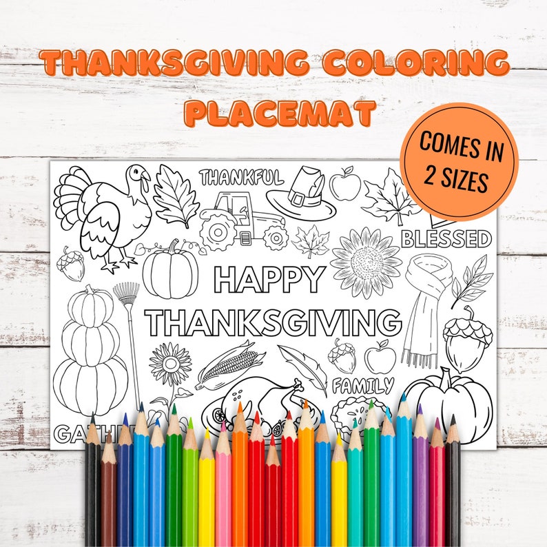 Thanksgiving Coloring Placemat: Kids Activity Sheet (instant Download ...