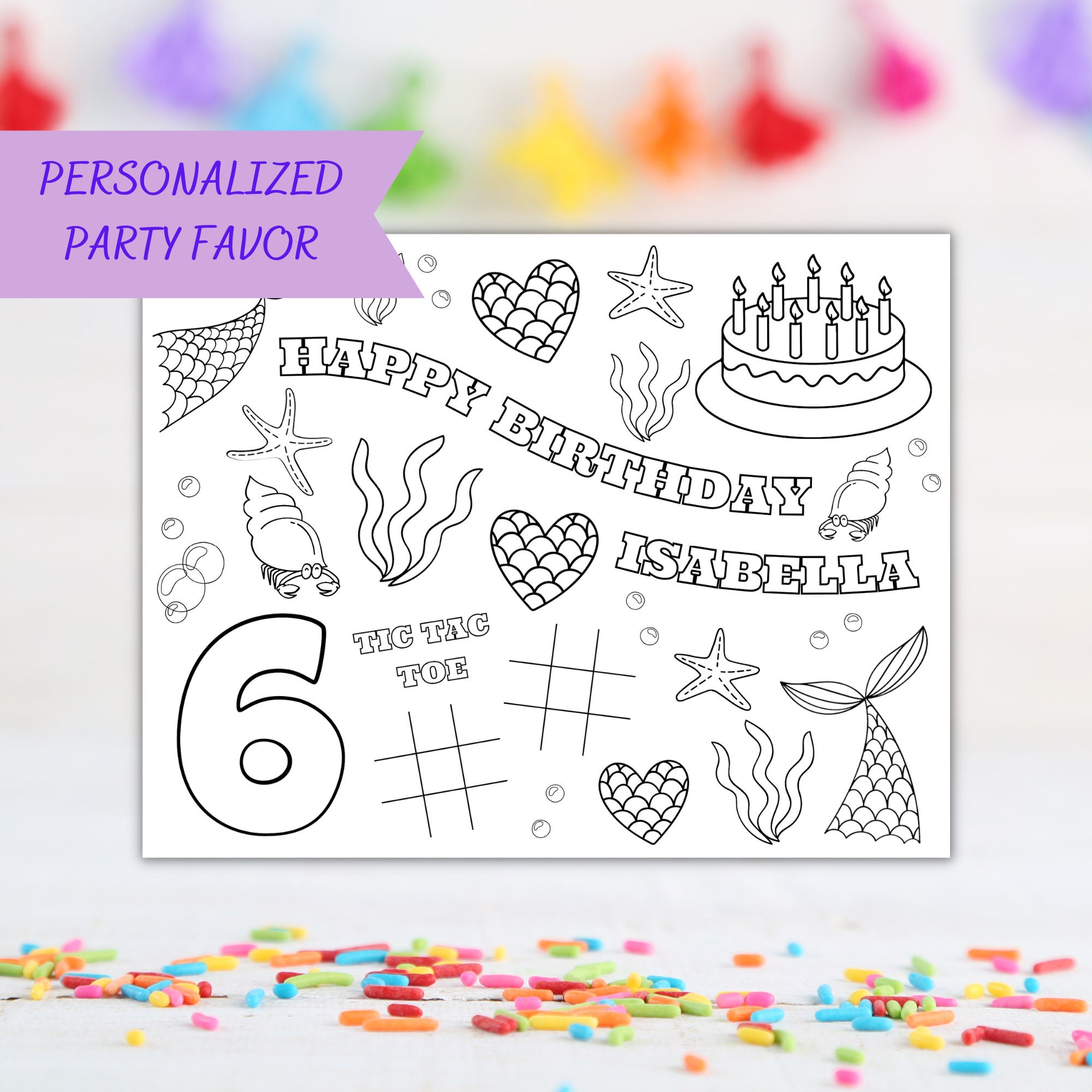 Mermaid Coloring Placemat, Personalized Birthday Activity Sheet ...