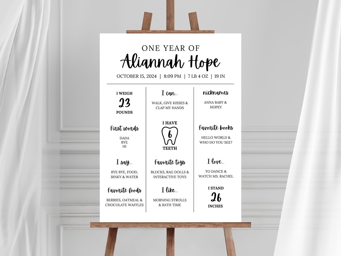 My First Year Milestone Sign, First Birthday Sign Canva Template ...