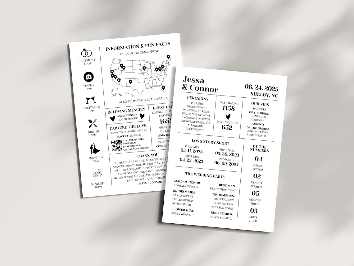 Wedding Infographic Program Template: Fun Facts, Canva (instant ...
