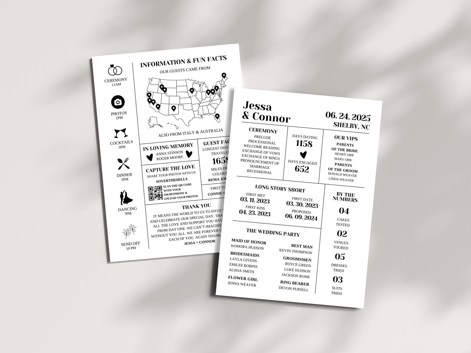 Wedding Infographic Program Template: Fun Facts, Canva (instant ...