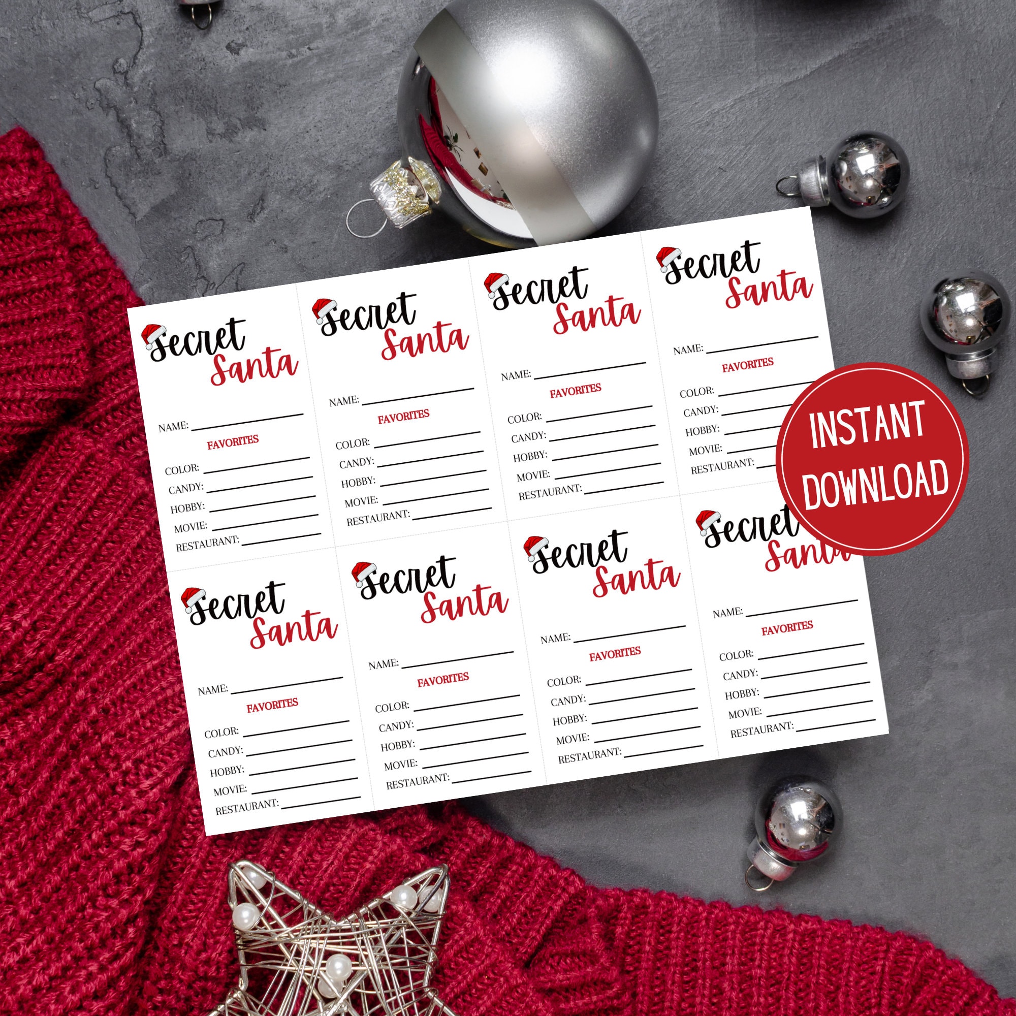 Printable Secret Santa Questionnaire, Christmas Wish List, Office Gift ...