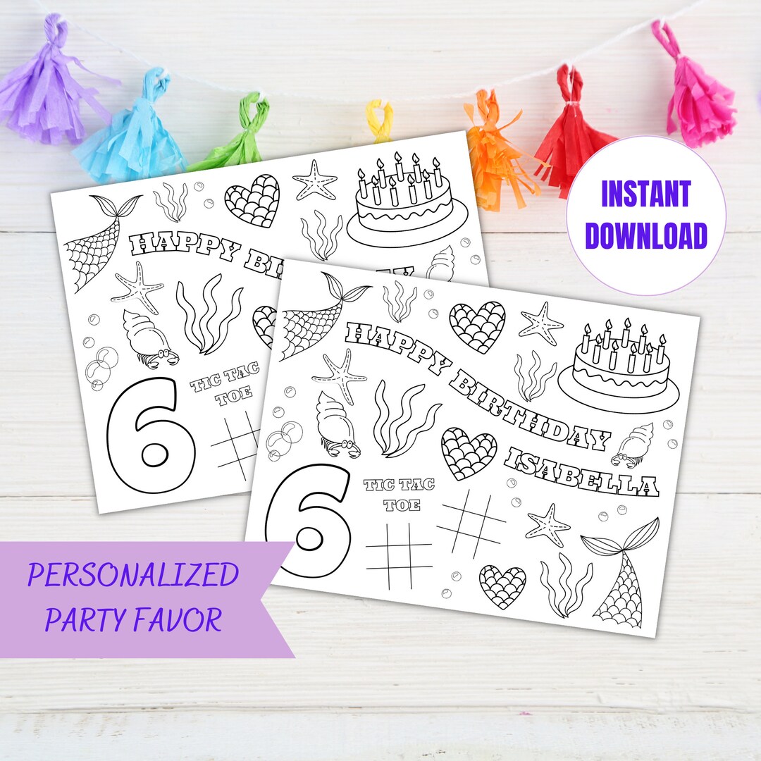 Mermaid Party Activity Sheet Kids Coloring Placemat Under - Etsy