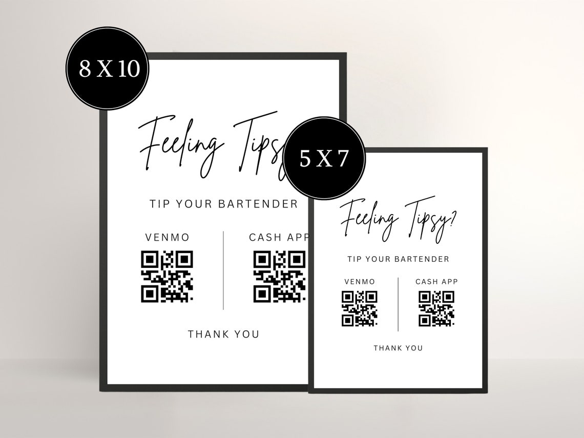 Bartender QR Code Tip Sign Template, Virtual Tips Sign, Venmo and Cash ...