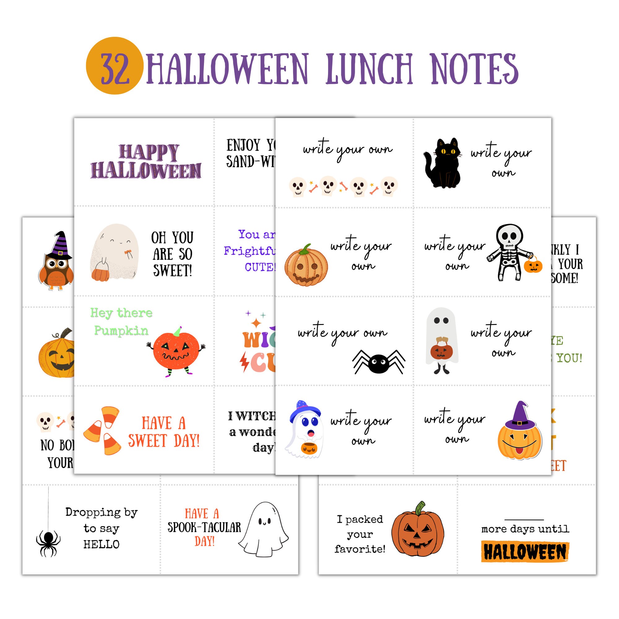 Halloween Lunch Box Notes for Kids: Printable Cards (PDF Download) - Etsy