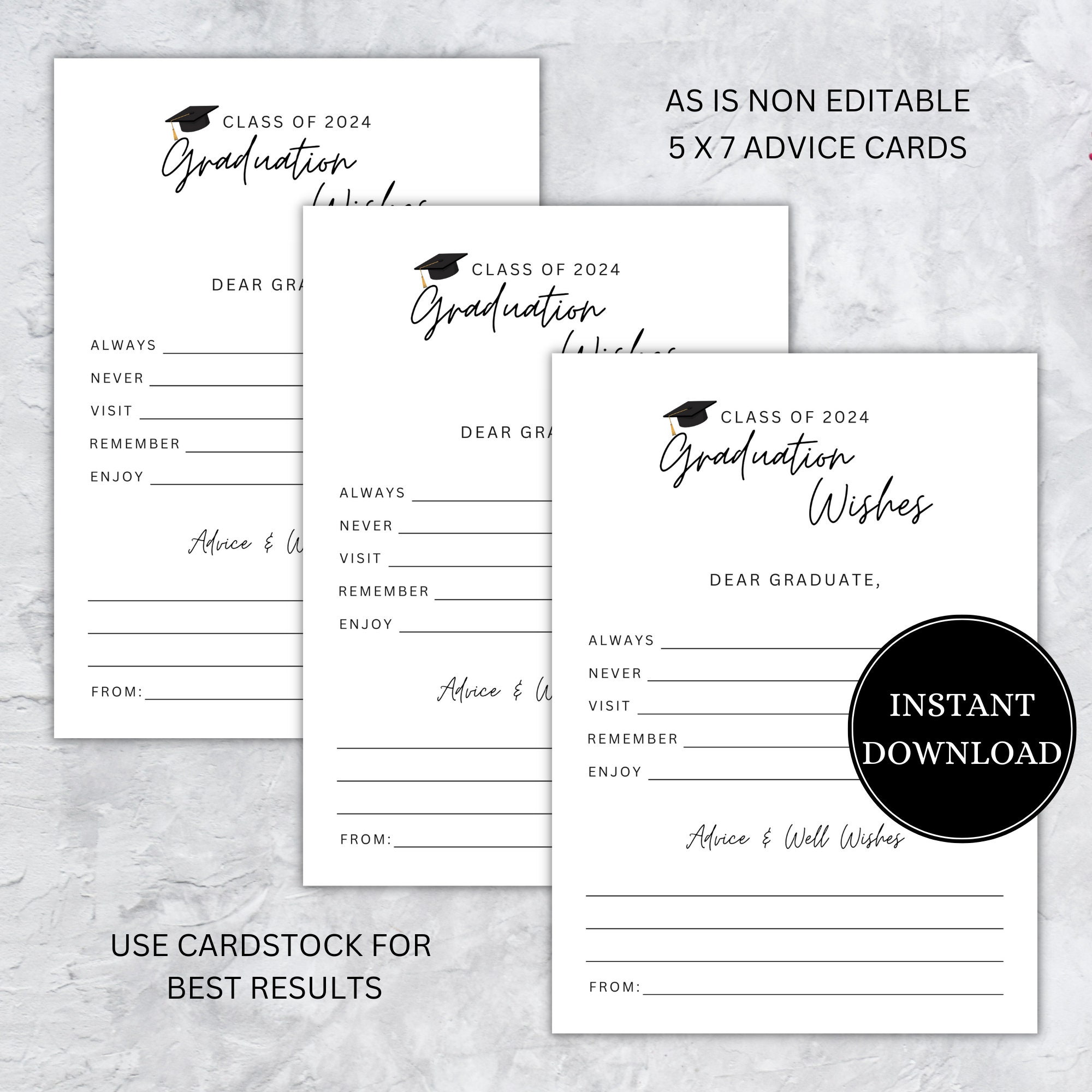 Graduation Advice Cards, Class of 2024, Printable Graduation Wishes ...