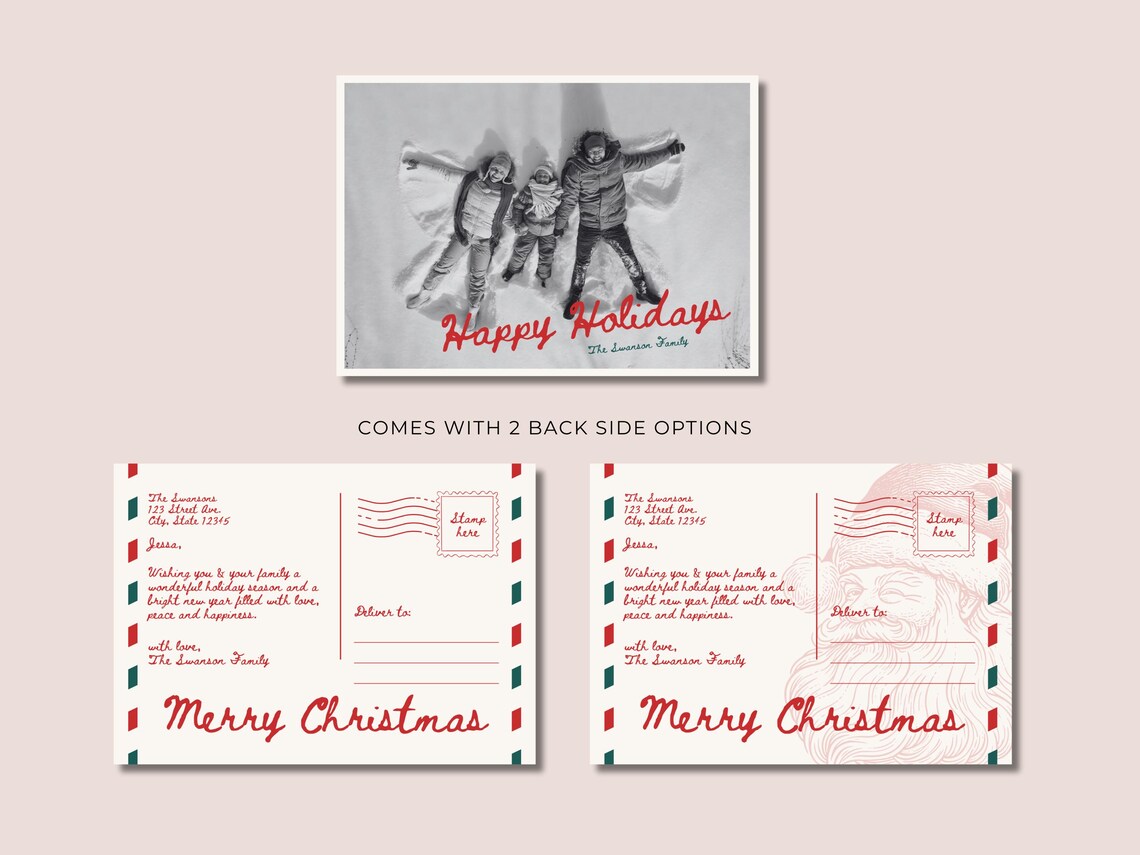 Handwritten Christmas Photo Postcard Template | Double-sided | Canva ...
