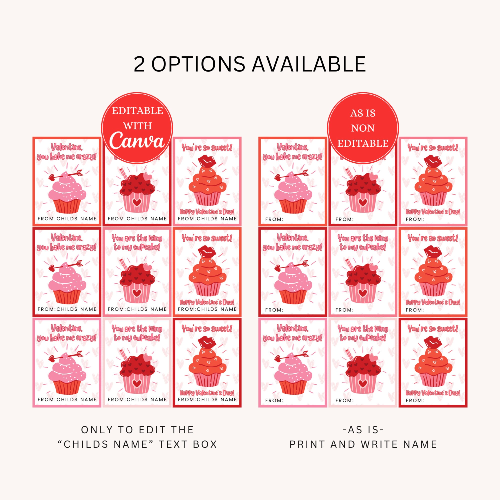 Cupcake Valentine Cards for Kids, Printable Valentines Day Cards ...