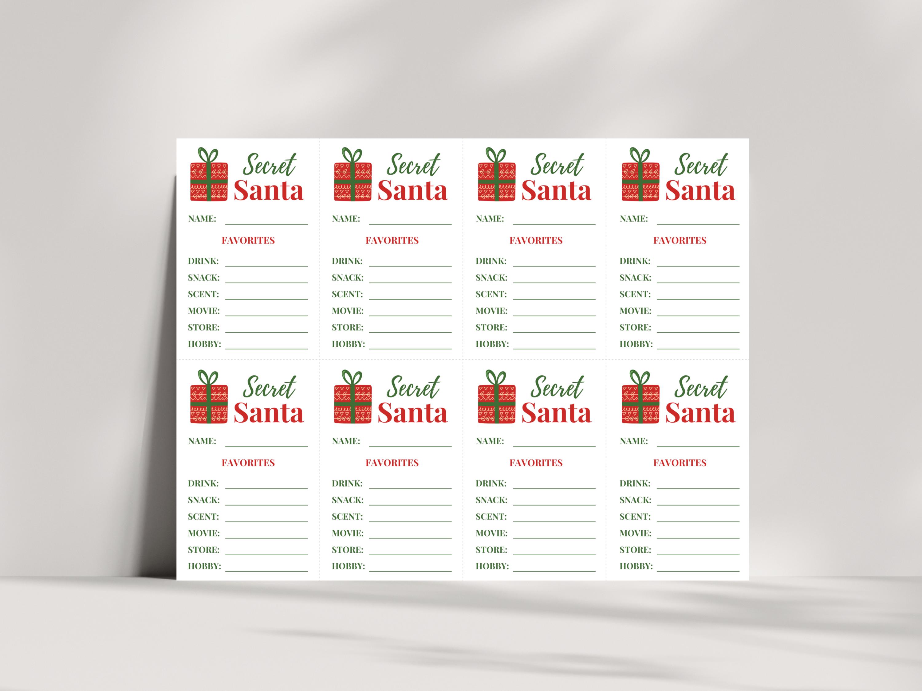 Editable Mini Secret Santa Questionnaire: Gift Exchange Cards (digital ...