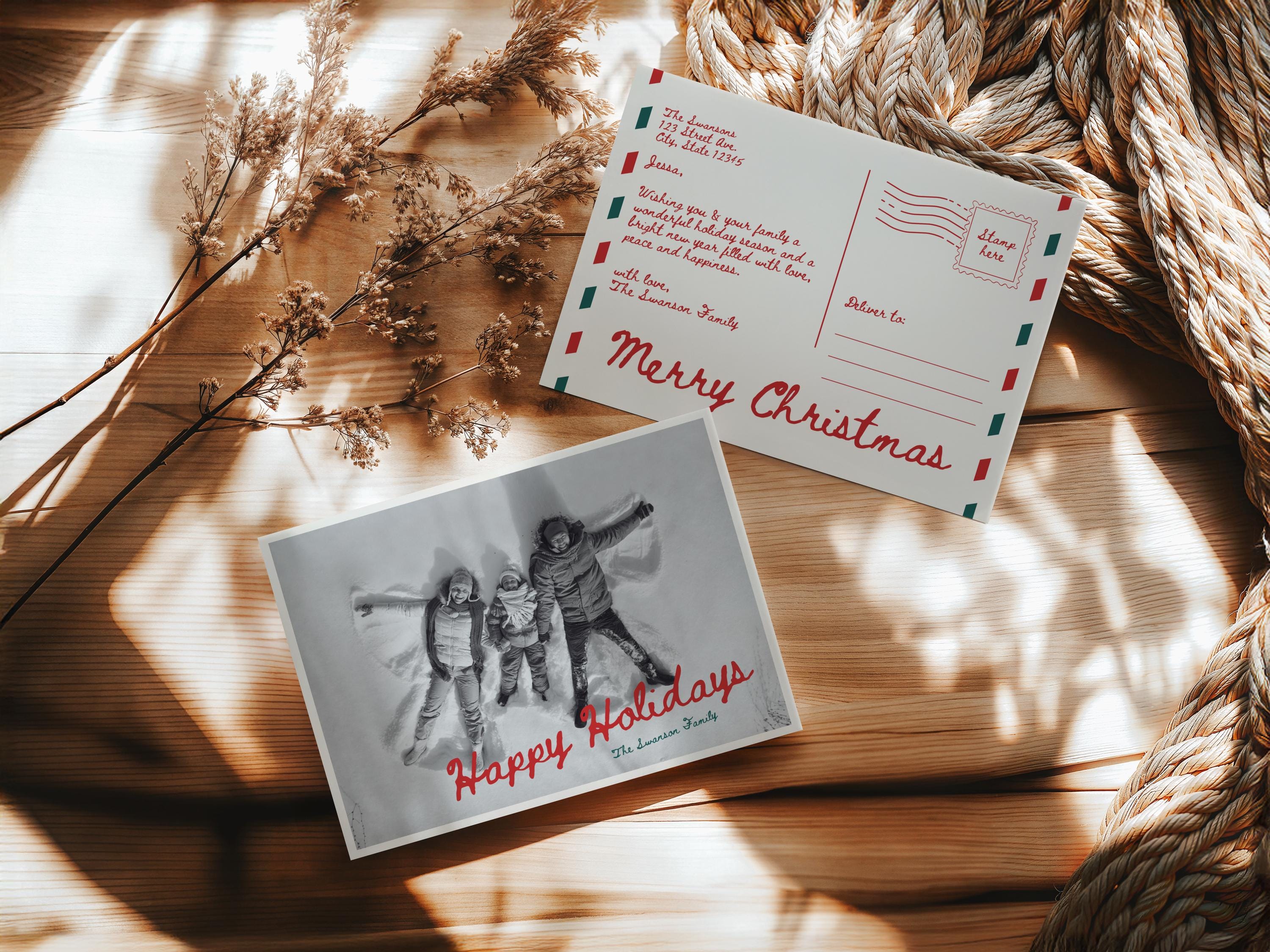Handwritten Christmas Photo Postcard Template | Double-sided | Canva ...
