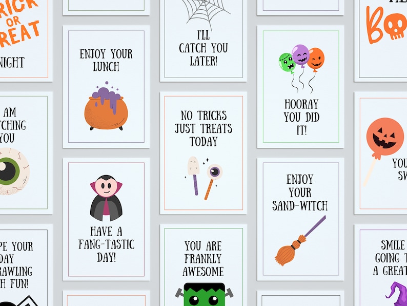 Halloween Lunch Box Notes, Printable Lunch Notes for Kids, Cute ...