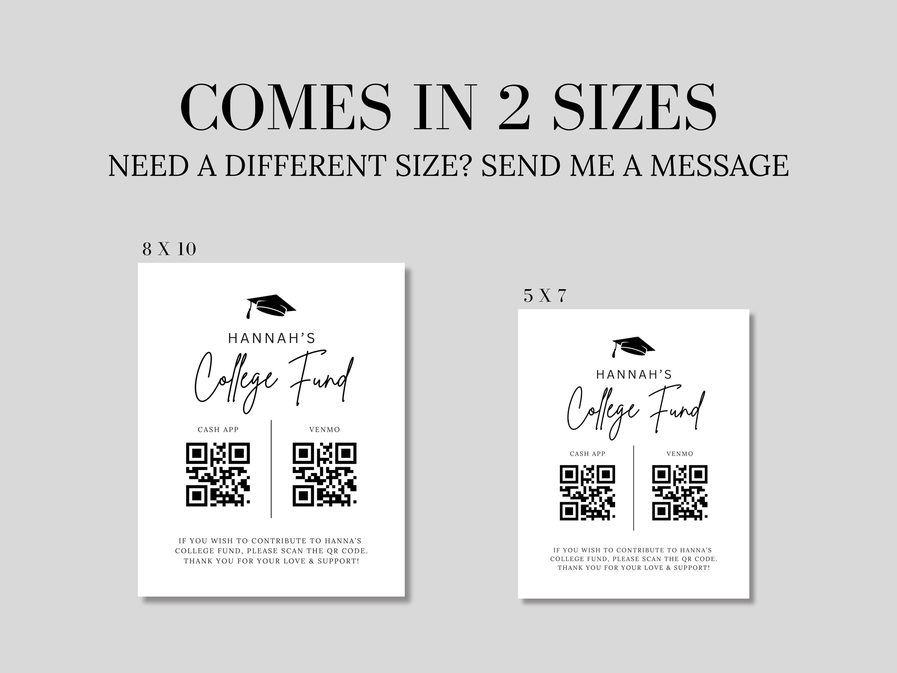 Graduation Party QR Code Sign Template: College Fund, Venmo, Cash App ...