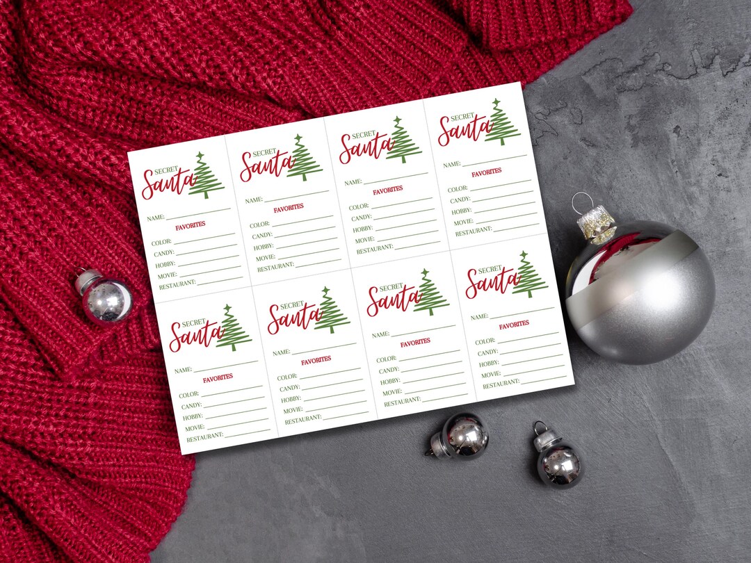 Secret Santa Questionnaire Printable: Christmas Wish List (instant ...