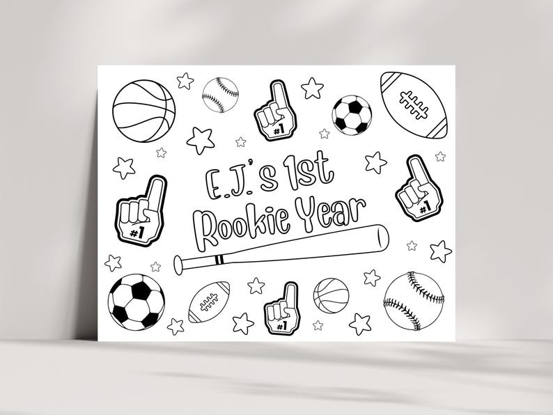 Sports Birthday Activity Sheet, Personalized Sports Coloring Placemat ...